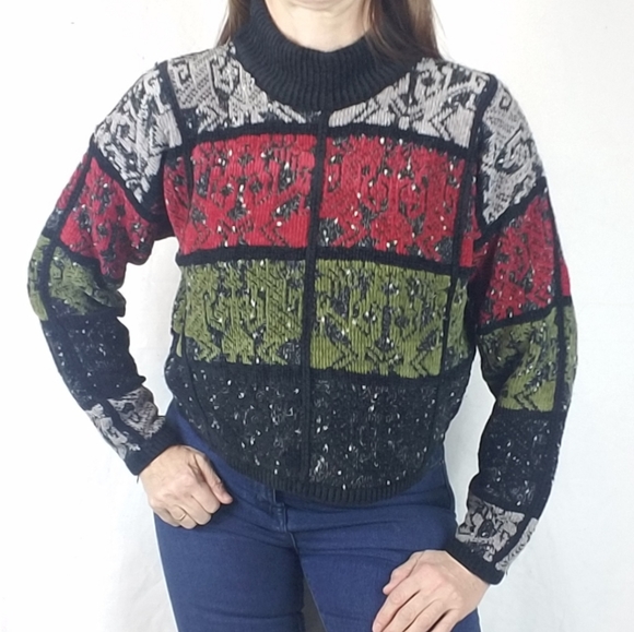 Vintage | Sweaters | Vintage Red And Green Color Blocked Sweater | Poshmark